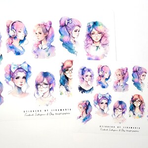 Pastel Girl Stickers, Cute Pretty Girl Curly Hair Glasses - Etsy