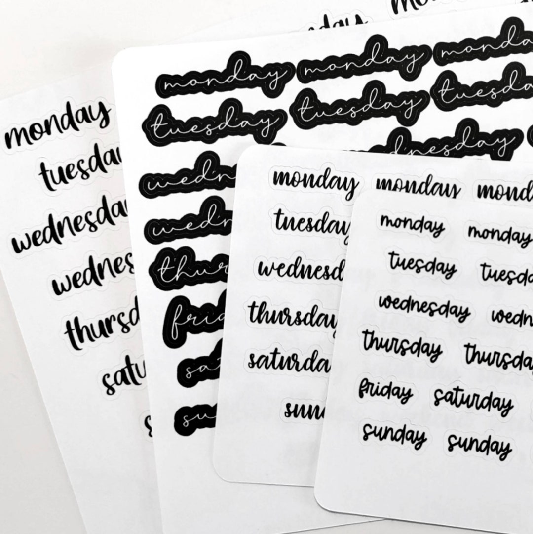 Days of the Week Stickers, 2 Sizes and 8 Different Styles - Etsy