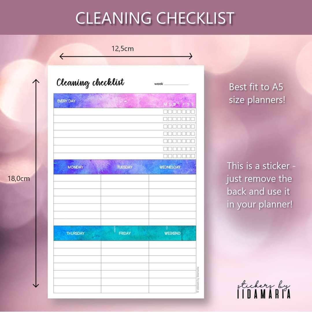 Cleaning Checklist Sticker to Keep Your Home Organized, Planner Journal ...