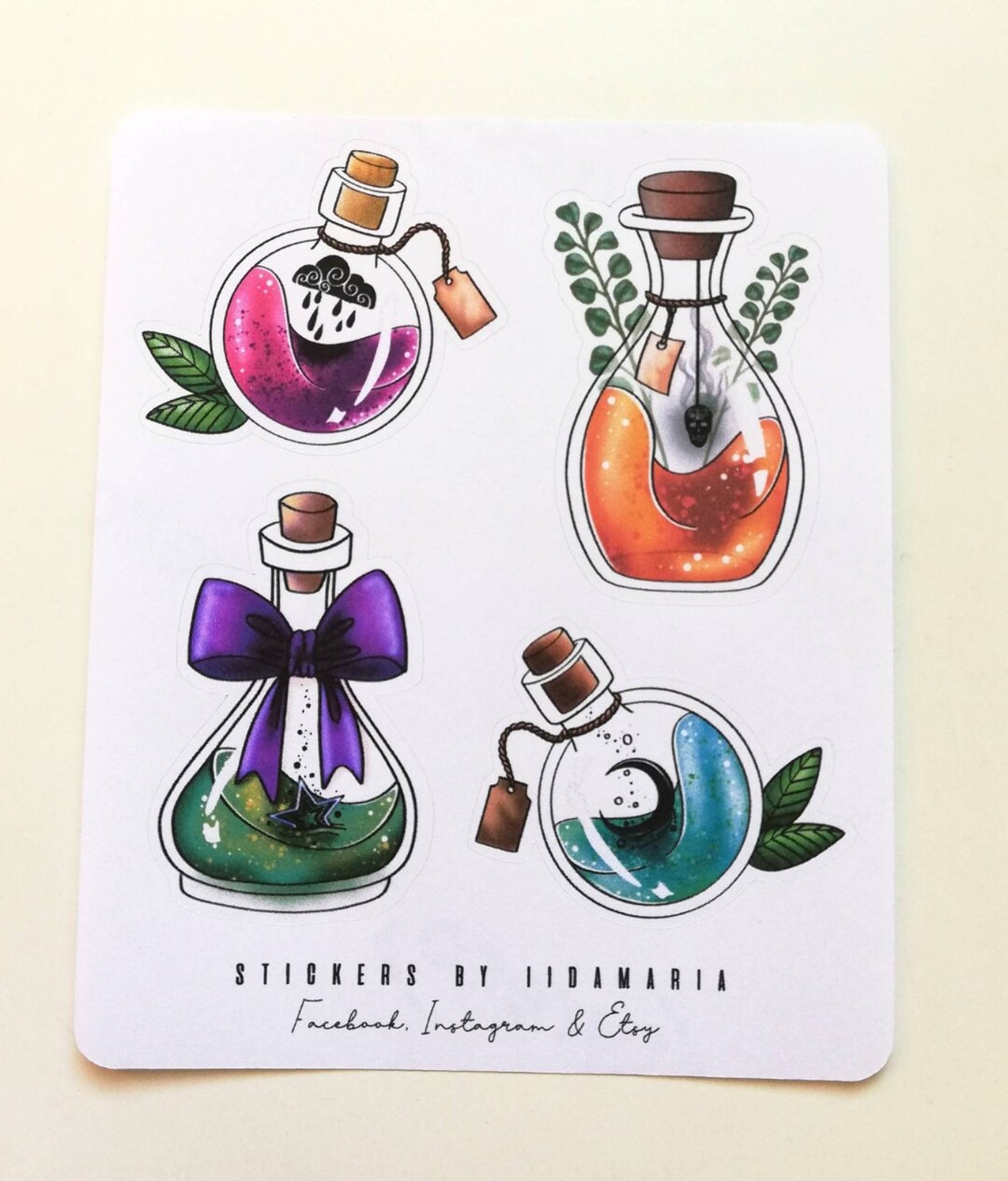 Magic Potion Stickers, Poison Bottle Eukalyptus Bow Cloud Skull Star ...