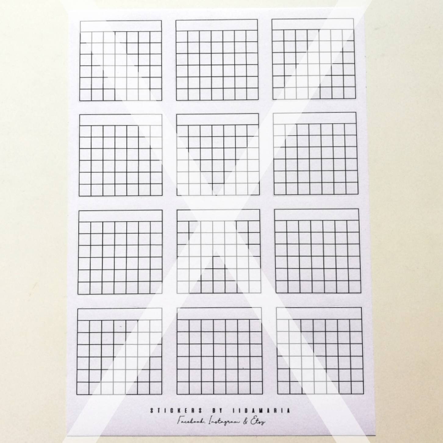 Empty Month Grid Tracker Stickers for bullet journaling | Etsy