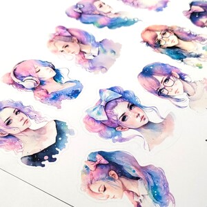 Pastel Girl Stickers, Cute Pretty Girl Curly Hair Glasses - Etsy