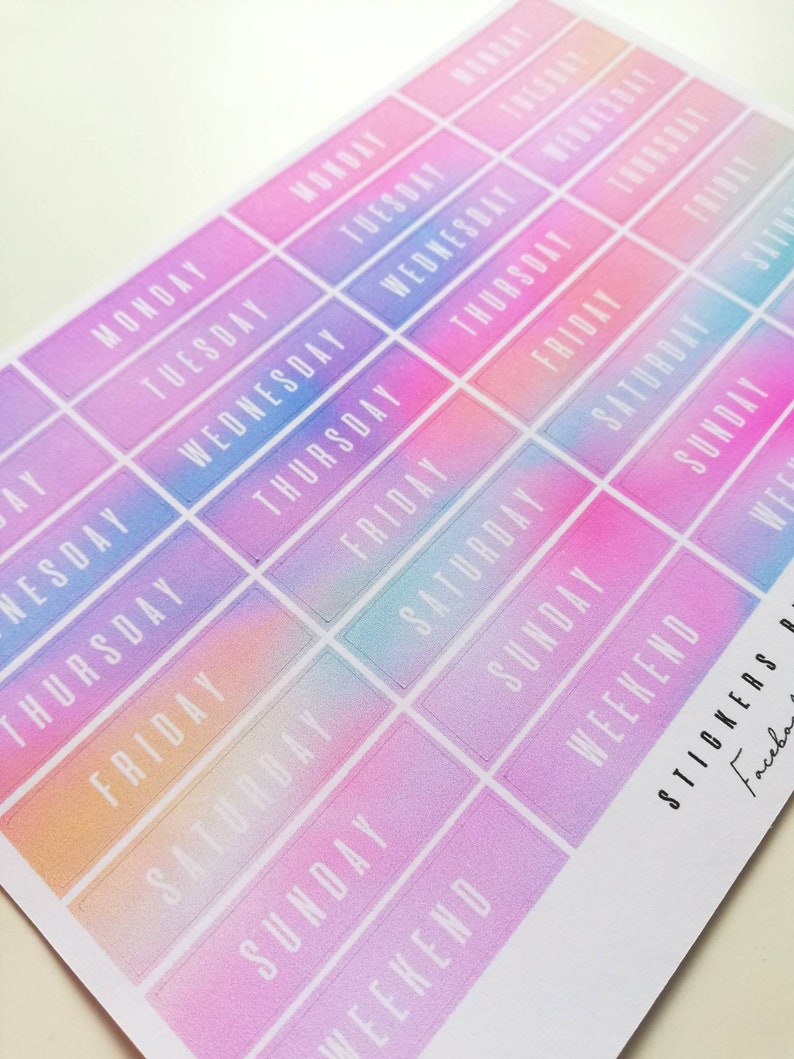 Days of the Week Sticker Boxes, Watercolor Colorful Rainbow - Etsy