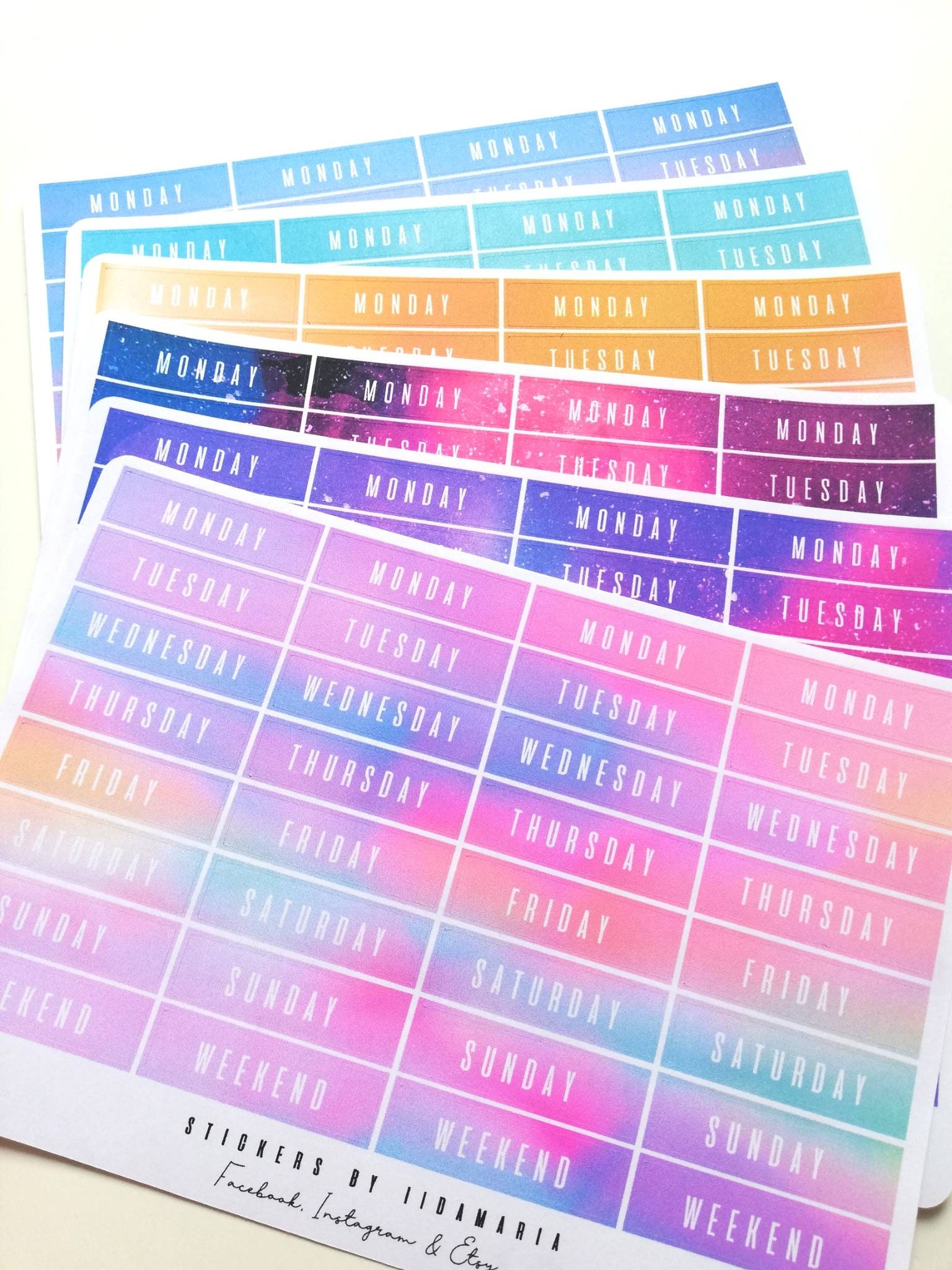 Days of the Week Sticker Boxes Watercolor Colorful Rainbow - Etsy