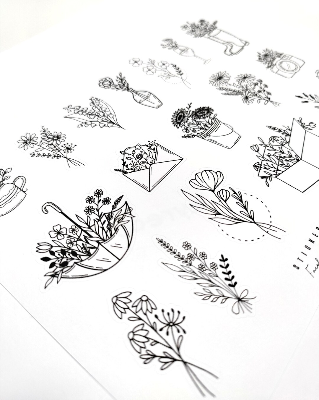 Wildflower Stickers, Simple Flower Floral Botanical Spring Summer Plant ...