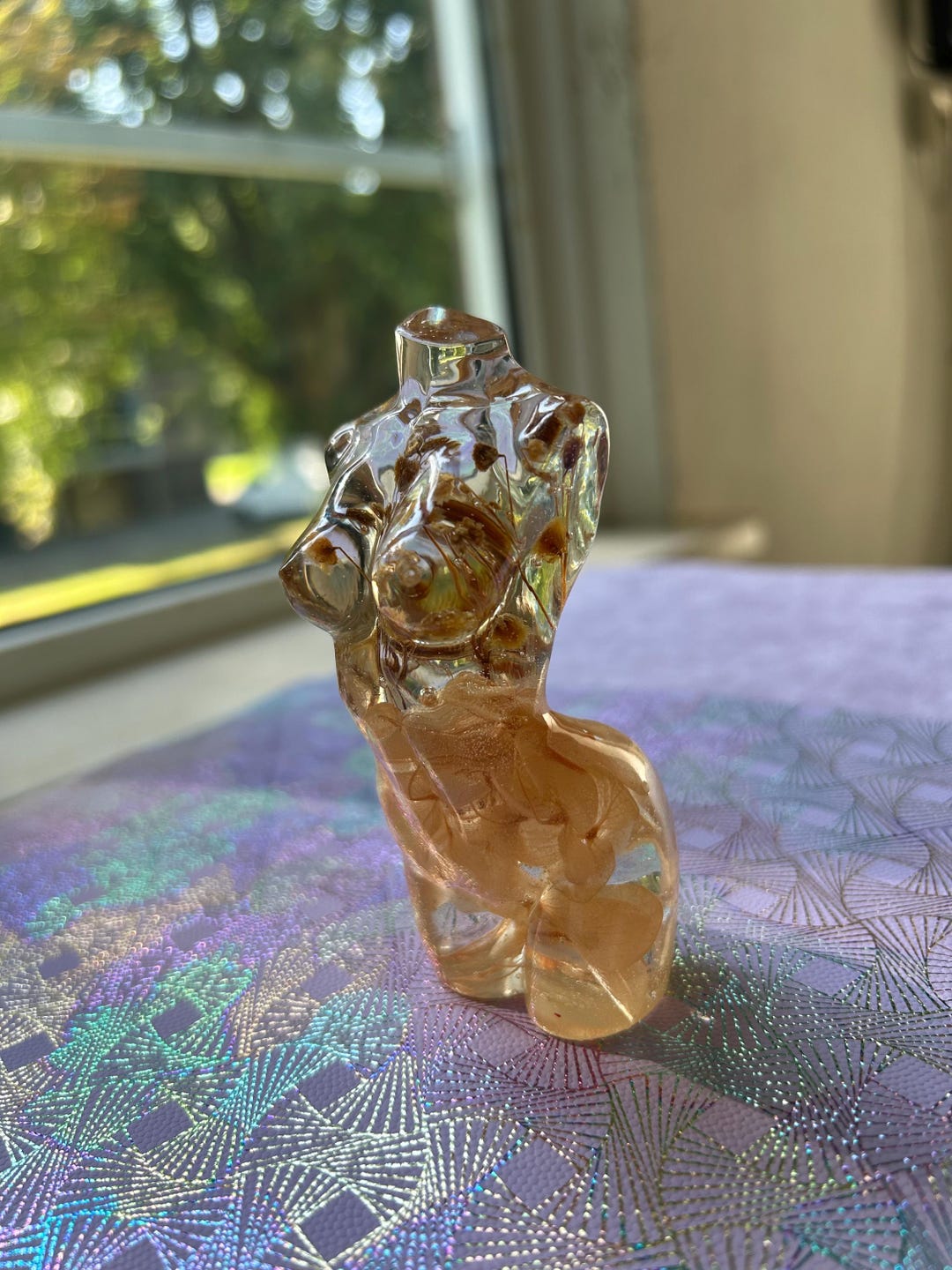 Sunset Goddess Statue, Torso Feminine Resin Art, Dried Flowers Handmade ...