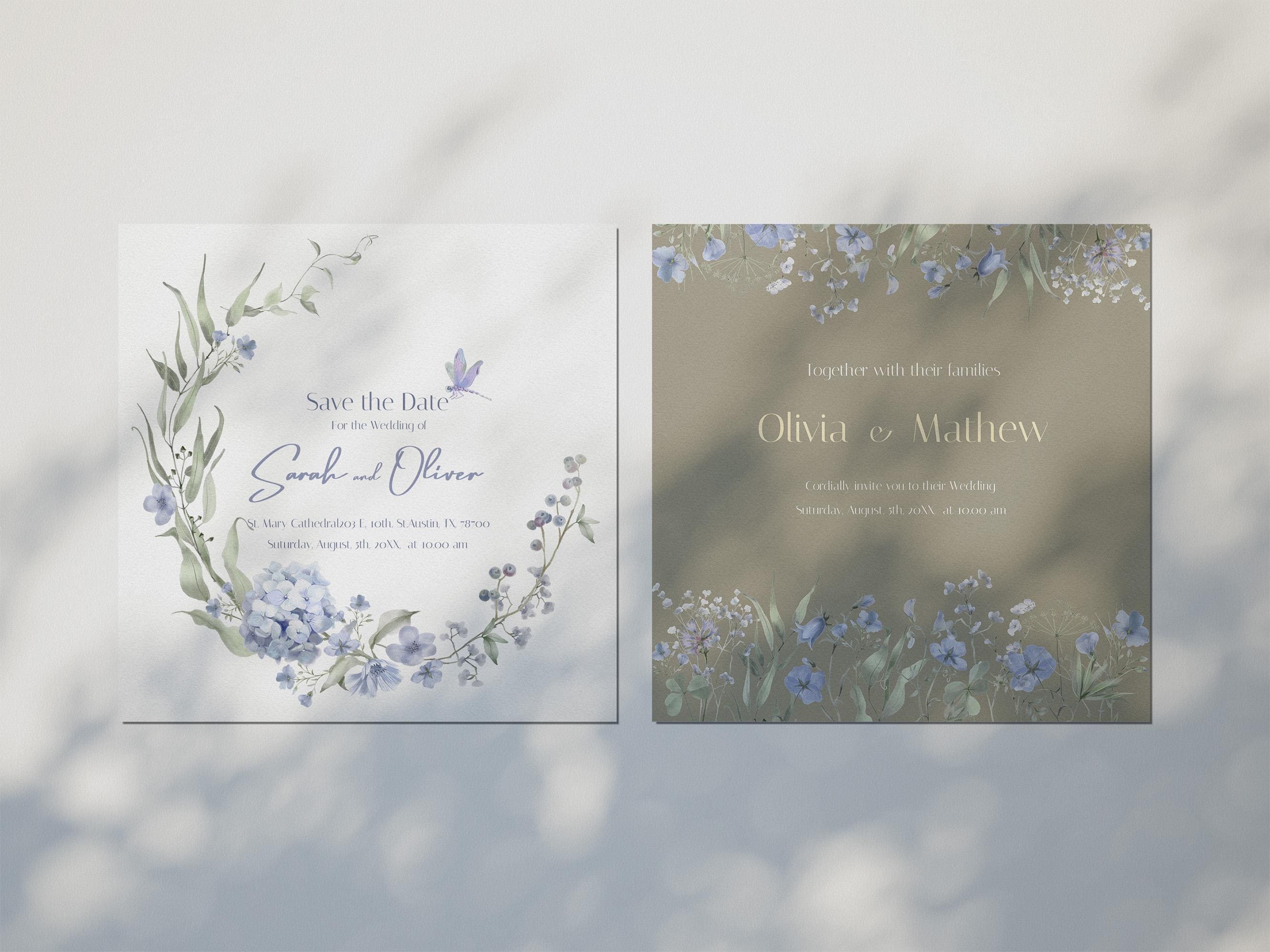 Blue Wildflower Wedding Clipart Mini Set, Watercolor Floral Wreaths ...