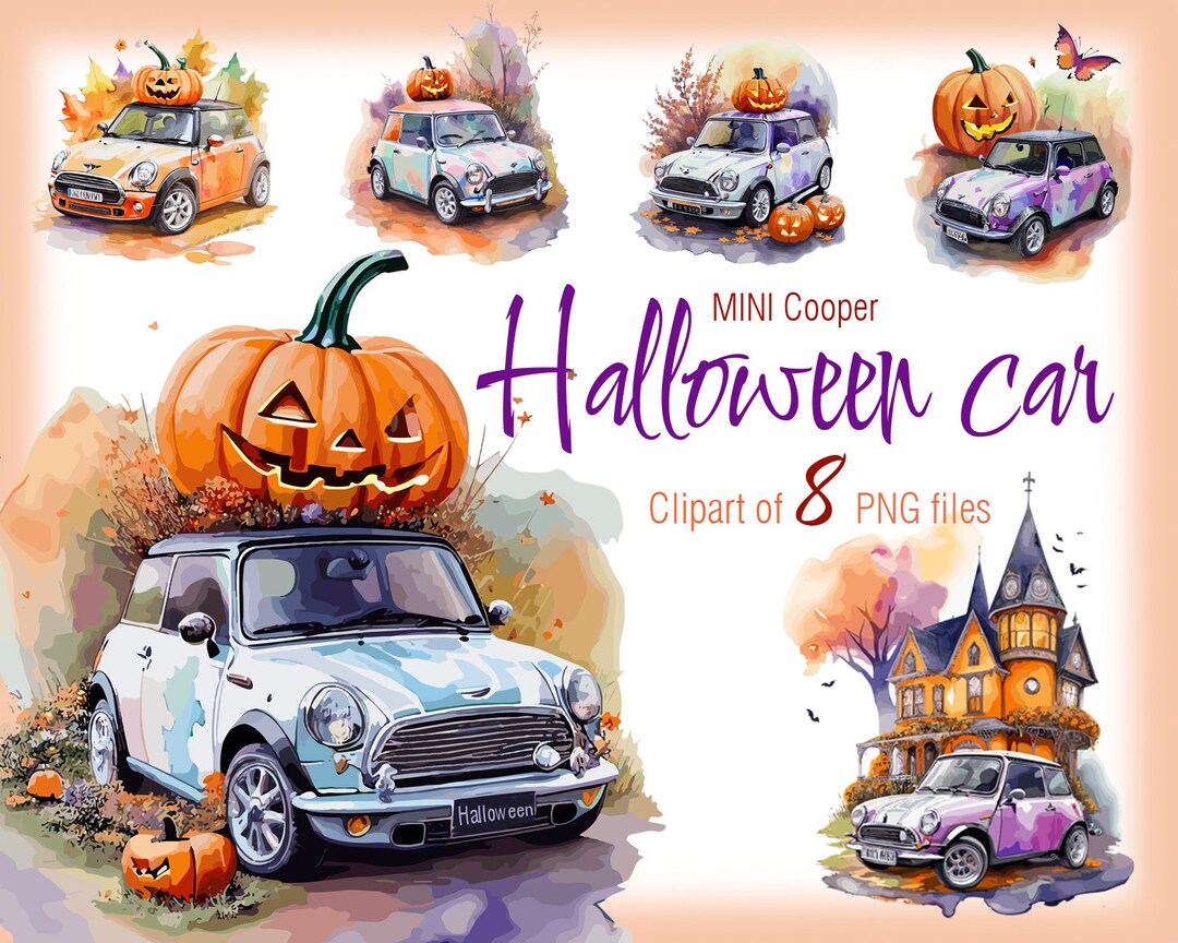 Halloween Mini Cooper Clipart Set Pumpkin Adventures - Etsy