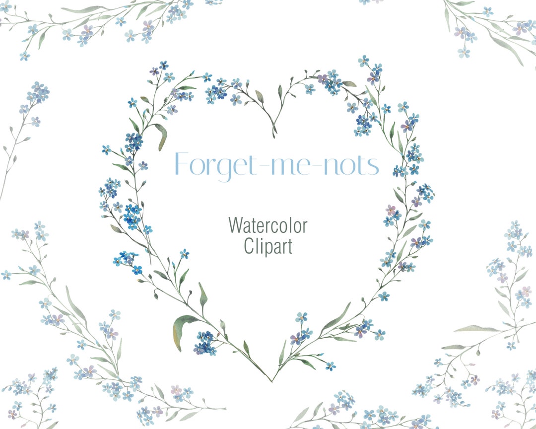 Blue Heart Forget-me-not Watercolor Botanical Clipart – Soft Blue ...