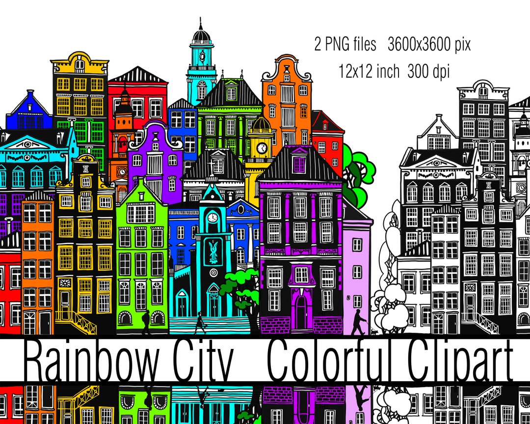 Rainbow Row Houses Clipart Set Charming Amsterdam-inspired Digital ...