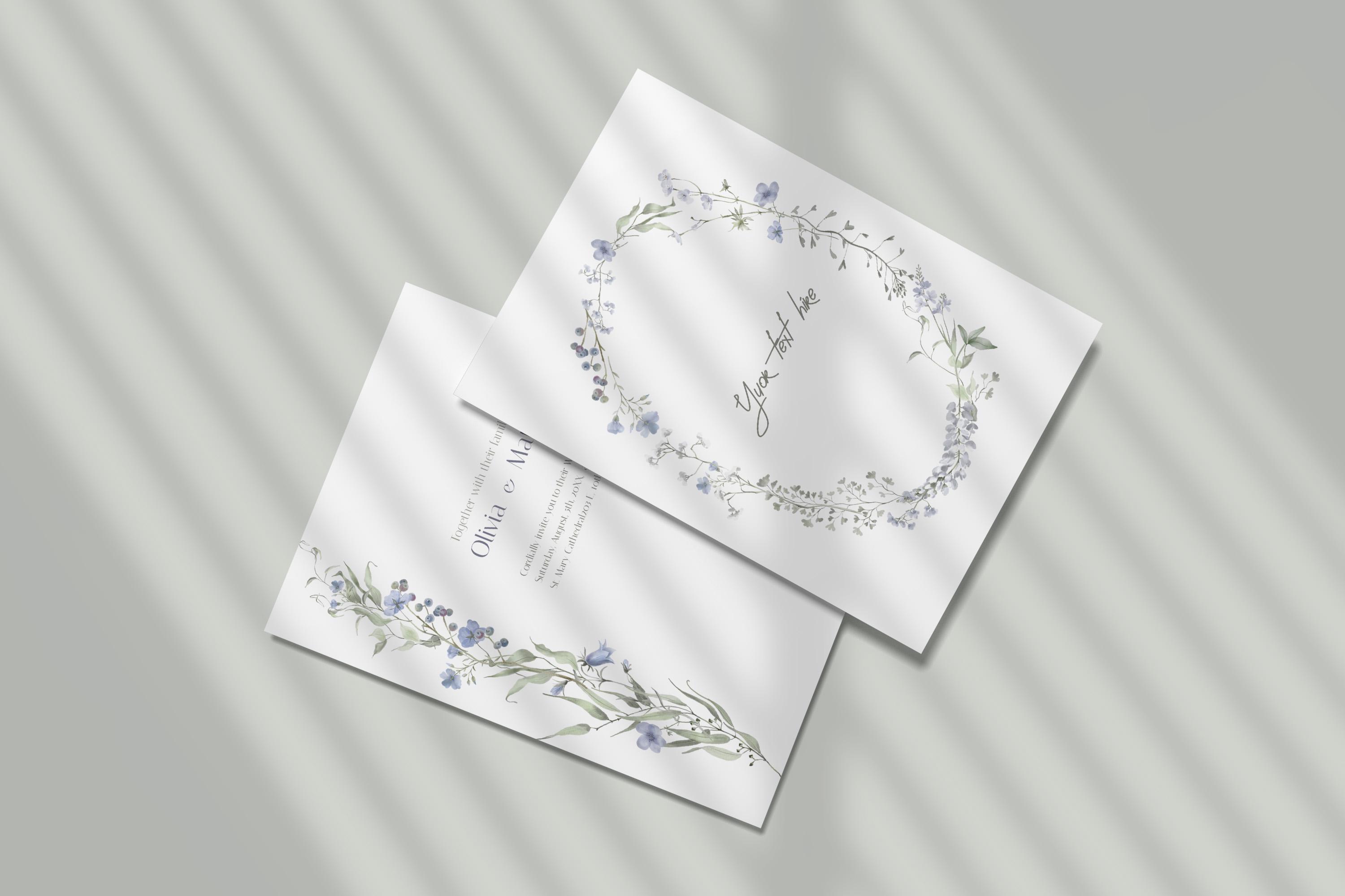 Blue Wildflower Wedding Clipart Mini Set, Watercolor Floral Wreaths ...