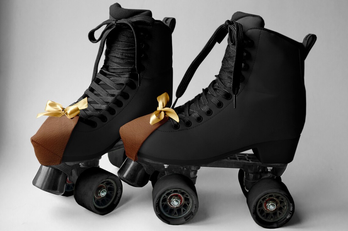 Black Roller Skate Toe Caps, Toe Guards With Gold Ribbon, Cute Roller ...