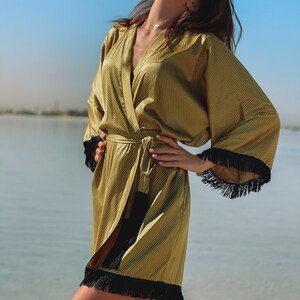 Gold Silk Robe, Cover Up, Wrap Kimono, Bathrobe, Beachwear, Bridesmaid ...