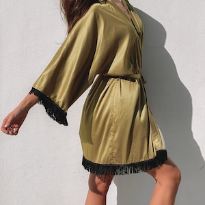 Gold Silk Robe, Cover Up, Wrap Kimono, Bathrobe, Beachwear, Bridesmaid ...