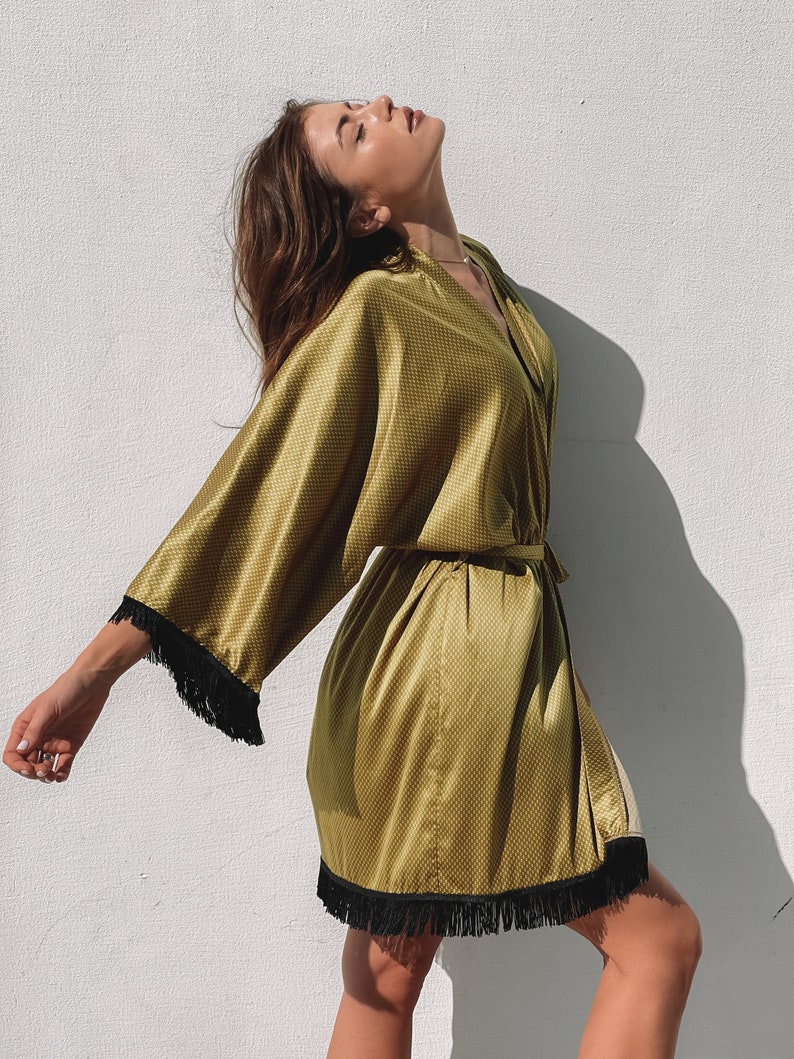 Gold Silk Robe Cover Up Wrap Kimono Bathrobe Beachwear - Etsy