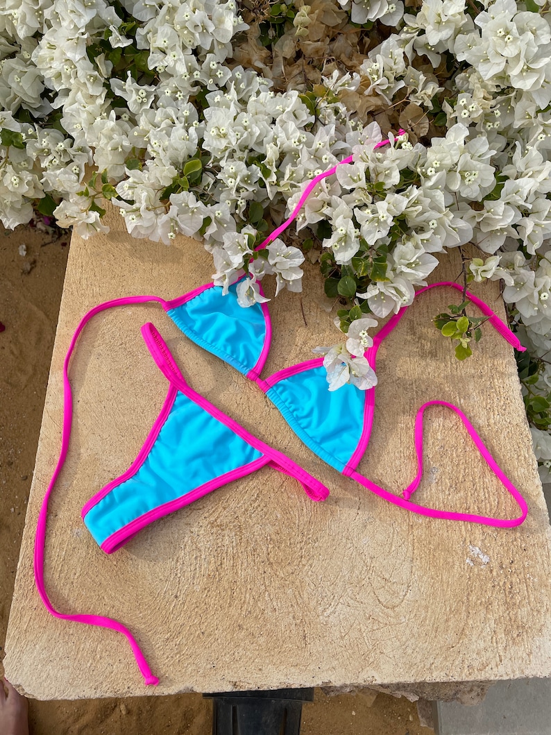 Mini Bikini , Pink Blue G-string Thong Sexy Bottom and Triangle Top - Etsy