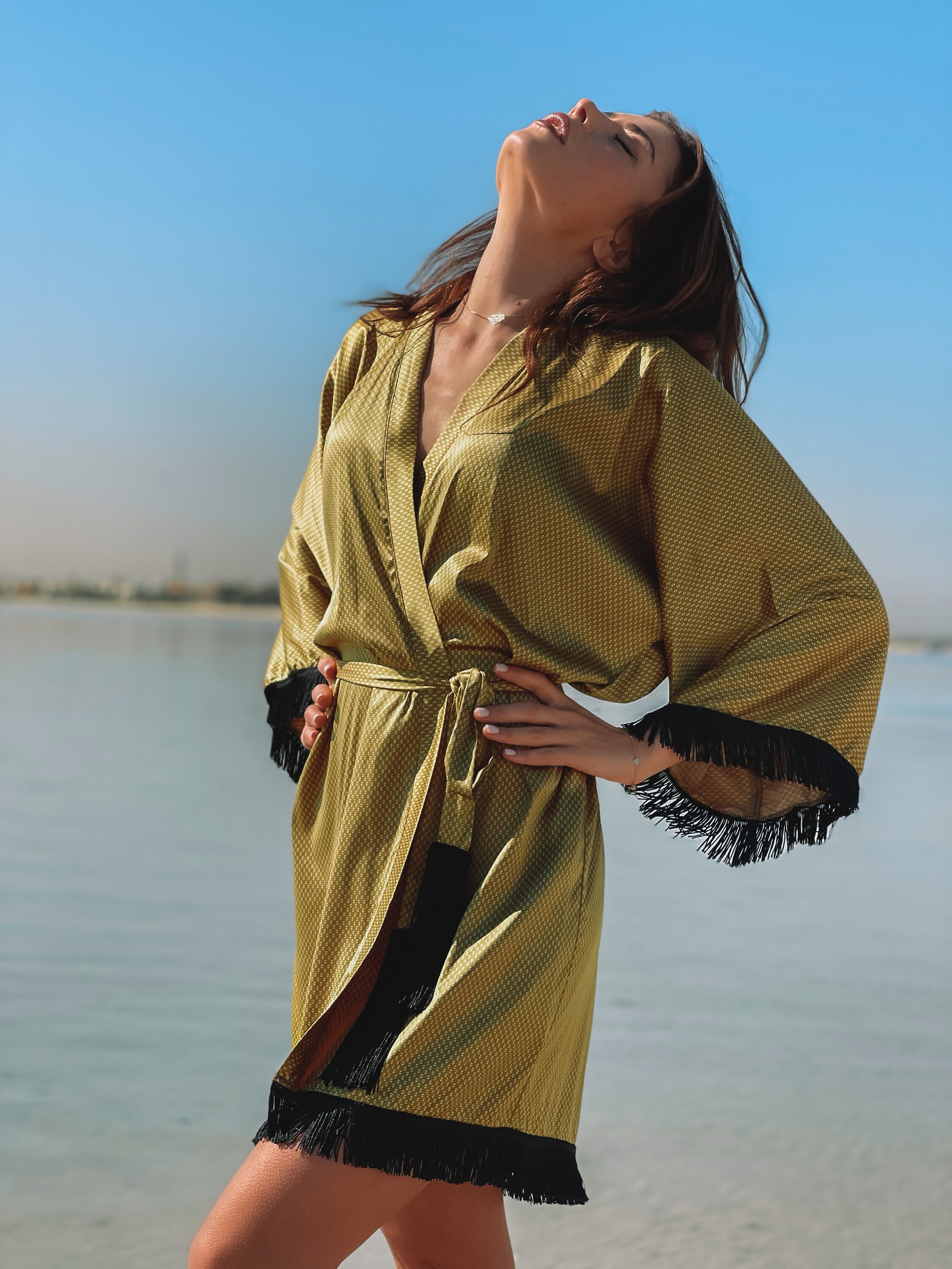 Gold Silk robe Cover up Wrap kimono bathrobe Beachwear | Etsy