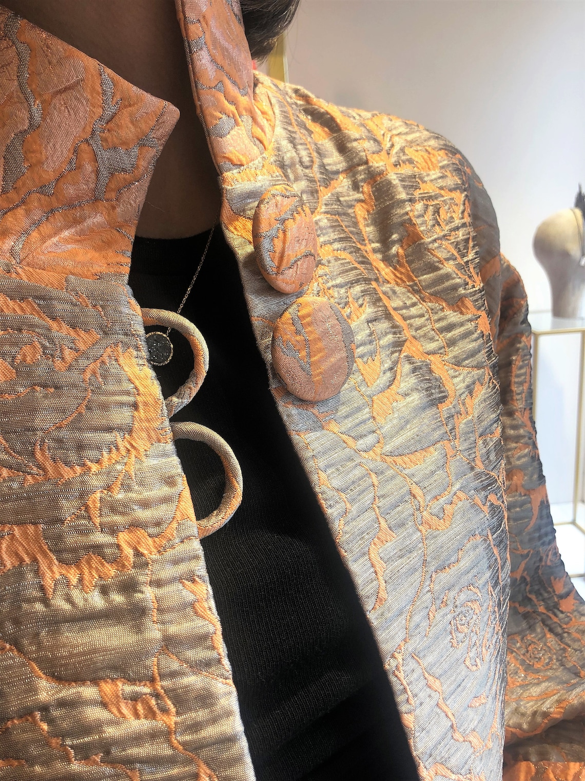 Brocade Jacket for Women,vintage Style Brocade Coat,orange and Grey ...