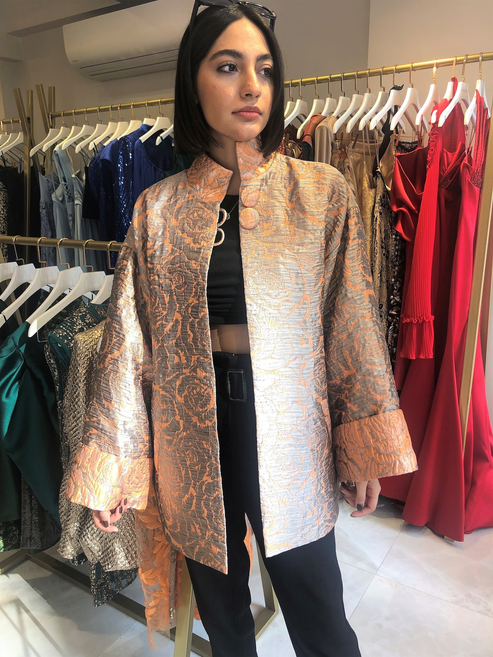 Brocade Jacket for Women,vintage Style Brocade Coat,orange and Grey ...