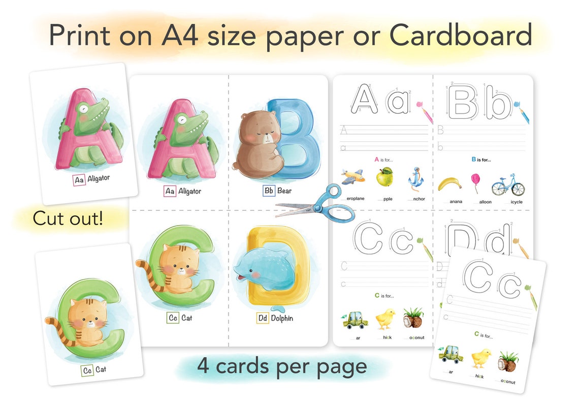 Set of Printable Alphabet Flashcards / ABC Cards / Instant - Etsy