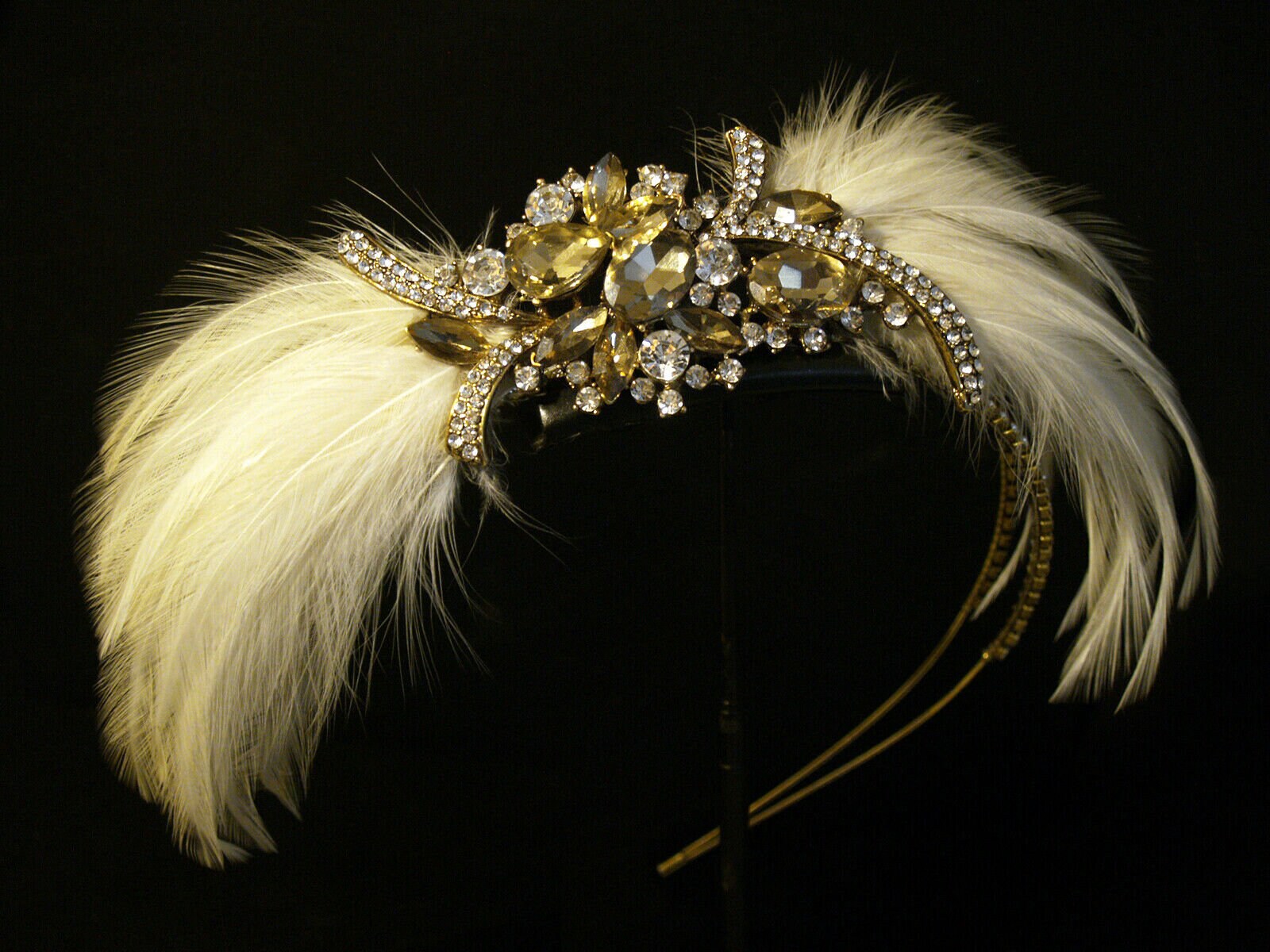 Vintage Gold Champagne Crystal Feather Headpiece Headband - Etsy