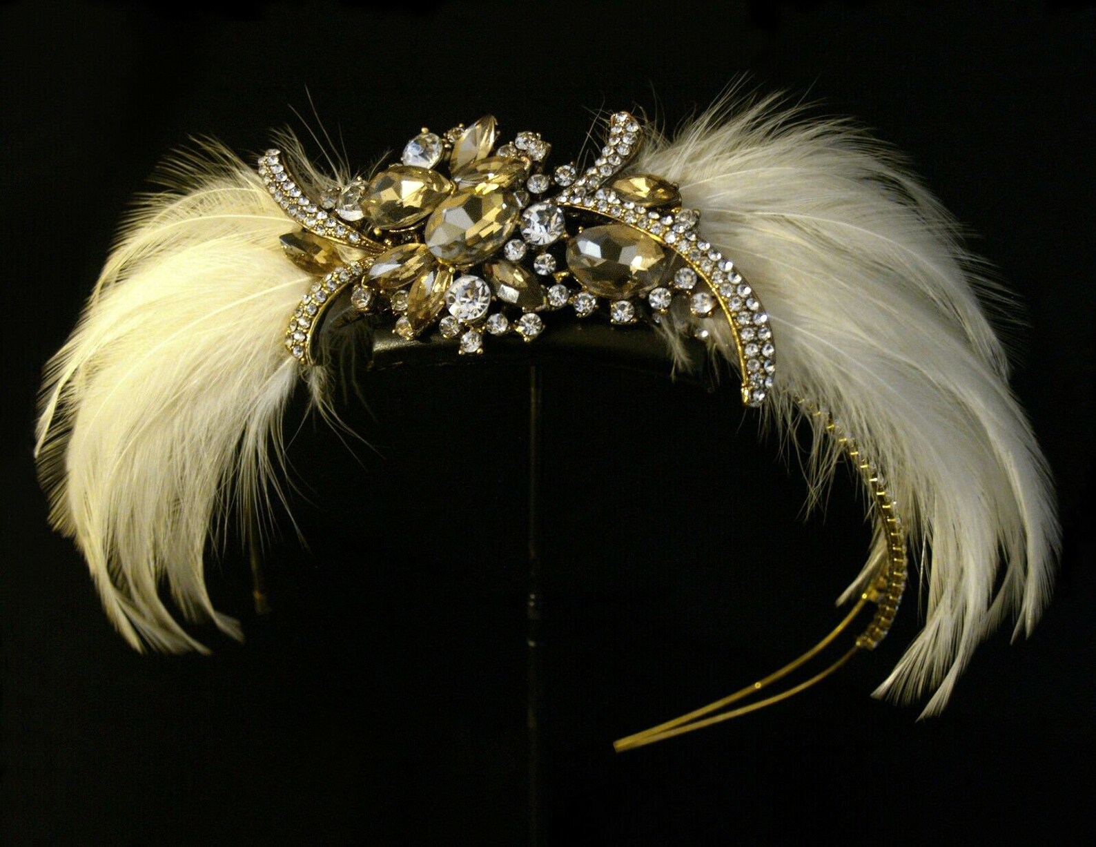 Vintage Gold Champagne Crystal Feather Headpiece Headband - Etsy
