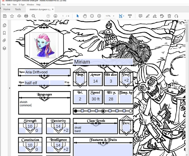 D&D Character Sheet, Skeleton Dungeon Dnd Accessory - Etsy