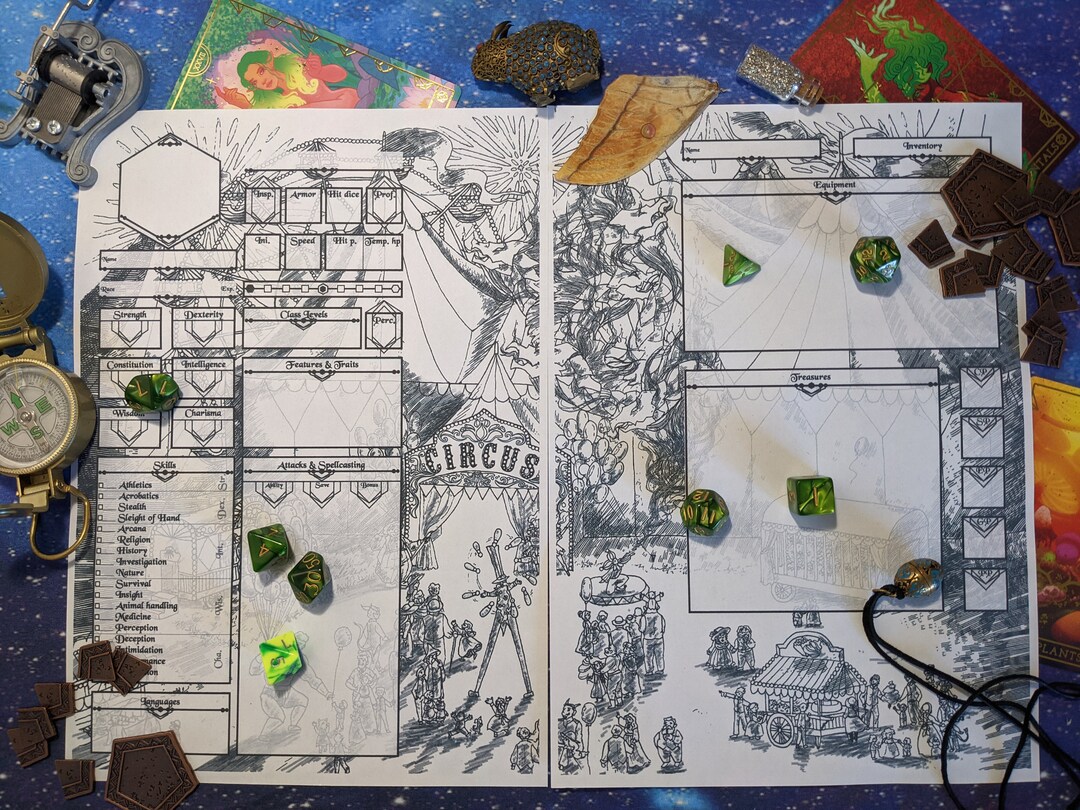 Character Sheet D&D, Circus Dnd Accessory, Extended Black and White ...