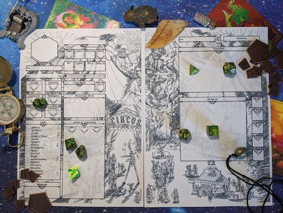 Character Sheet D&D Circus Dnd Accessory Extended Black and | Etsy