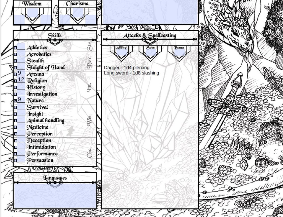 Character Sheet D&D Dragon Dnd Accessory | Etsy