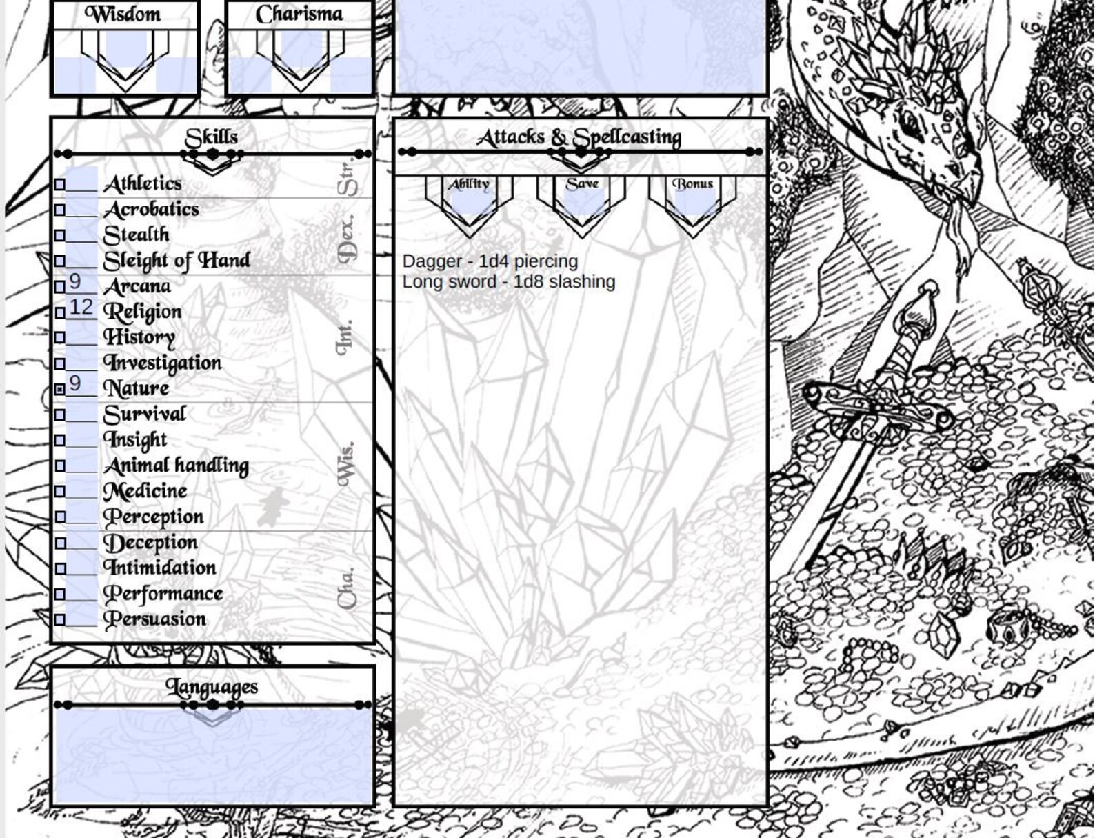 Character Sheet D&D Dragon Dnd Accessory | Etsy