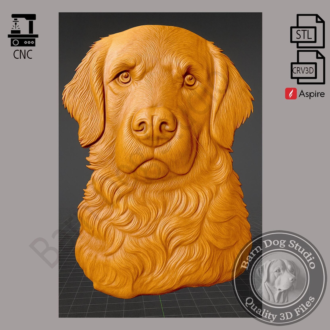 Golden Retriever, Dog, Bas Relief, 3D, CNC, STL File - Etsy