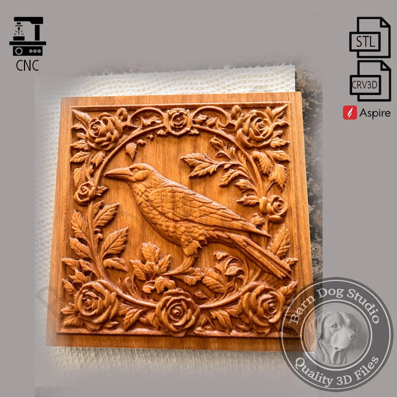 Crow Bas Relief, 3D STL File for CNC Router, 3D Print, Casting, Wood ...