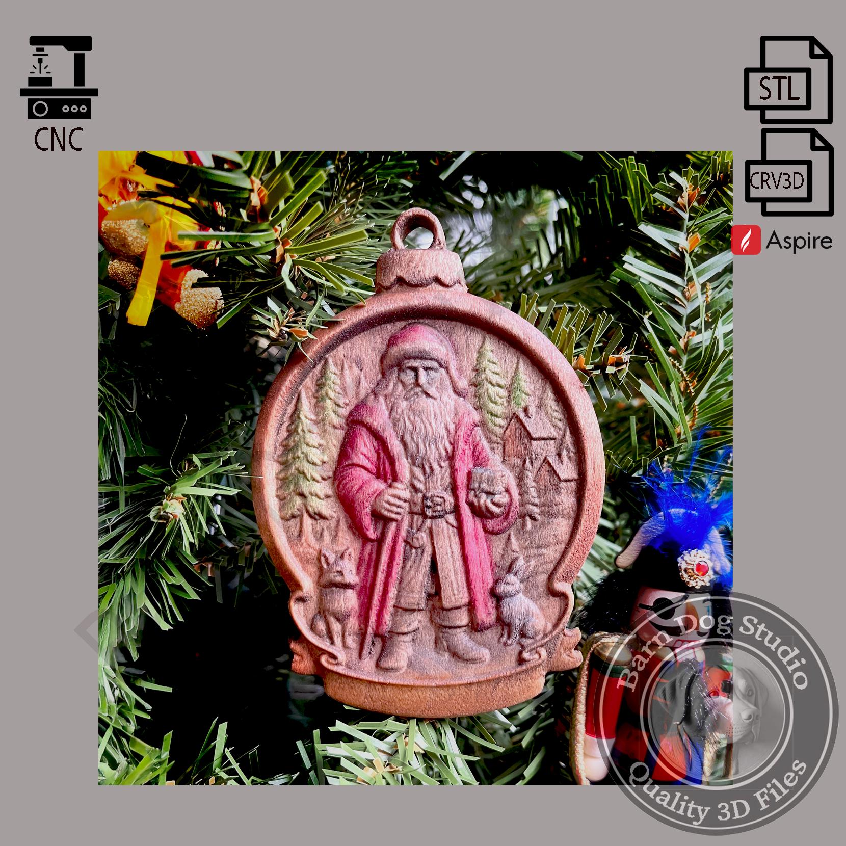3D STL Design Forest Santa Ornament Relief for CNC Routers and 3D ...