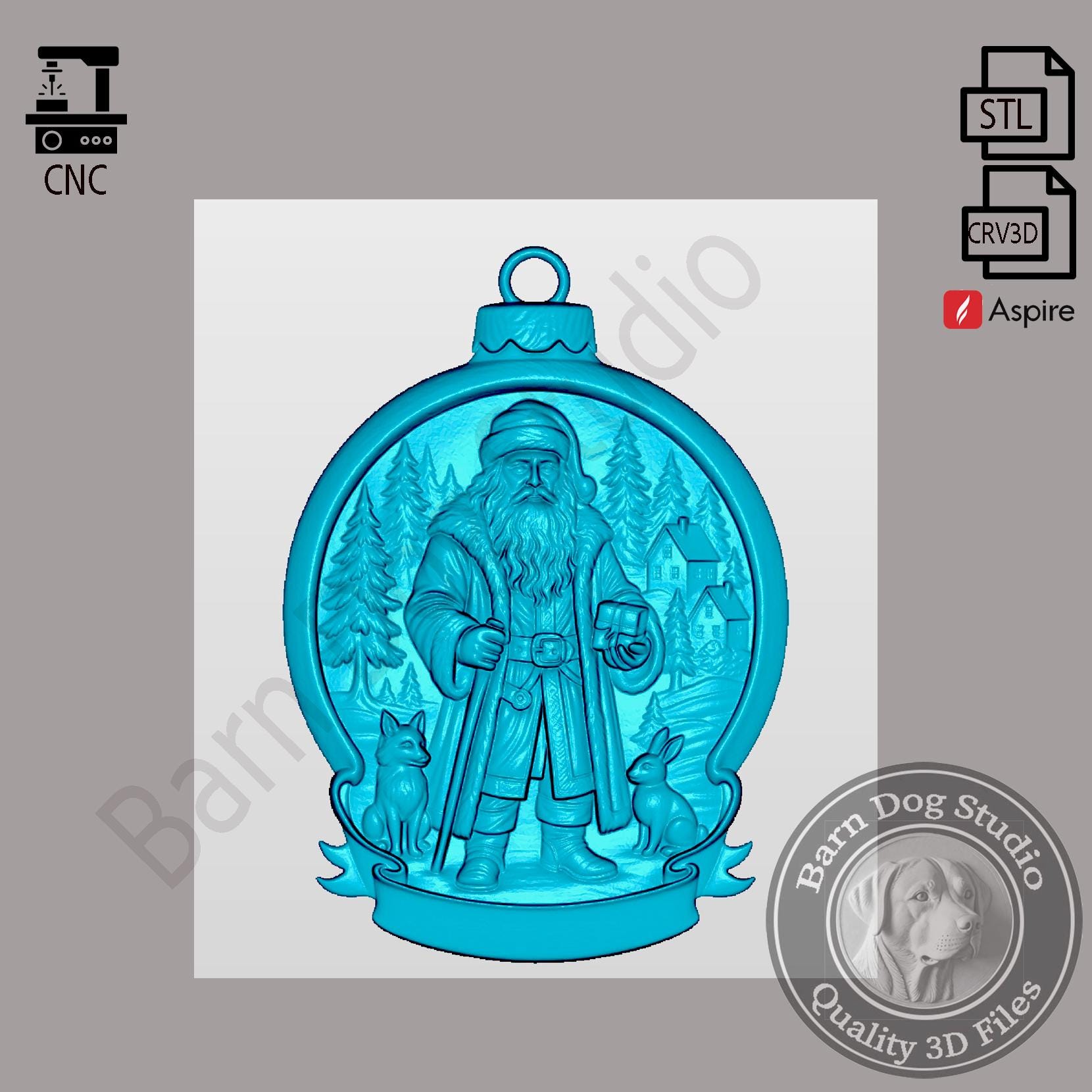3D STL Design Forest Santa Ornament Relief for CNC Routers and 3D ...