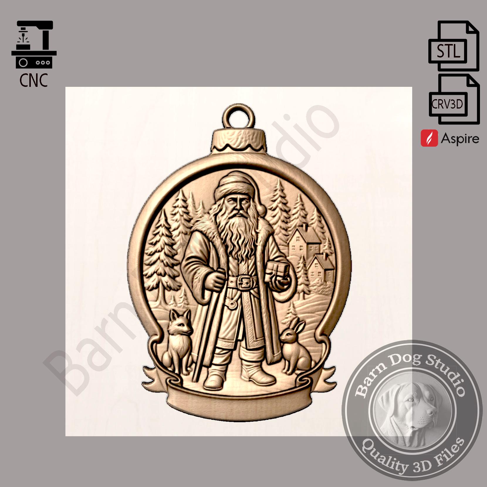 3D STL Design Forest Santa Ornament Relief for CNC Routers and 3D ...