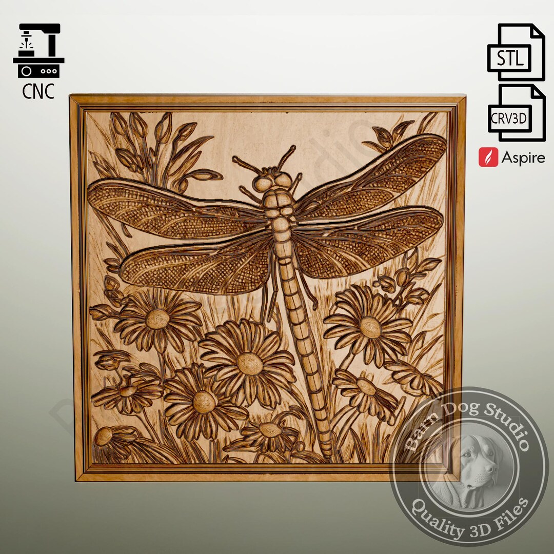 Dragonfly Flowers 3D STL File for CNC Router, 3D Print, Casting, Wood ...