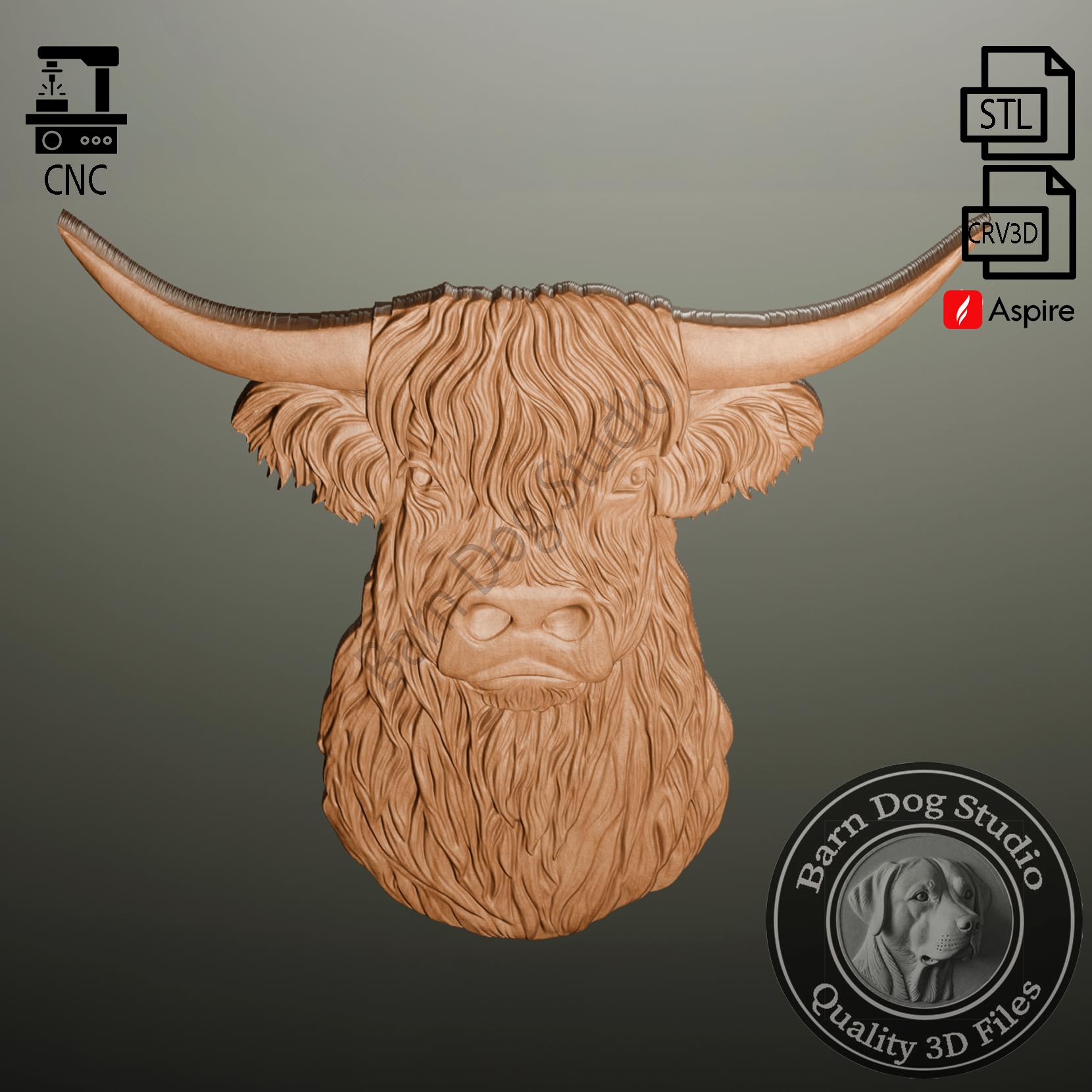 Highland Cow Steer Head, 3D STL File for CNC Router, 3D Print, Casting ...