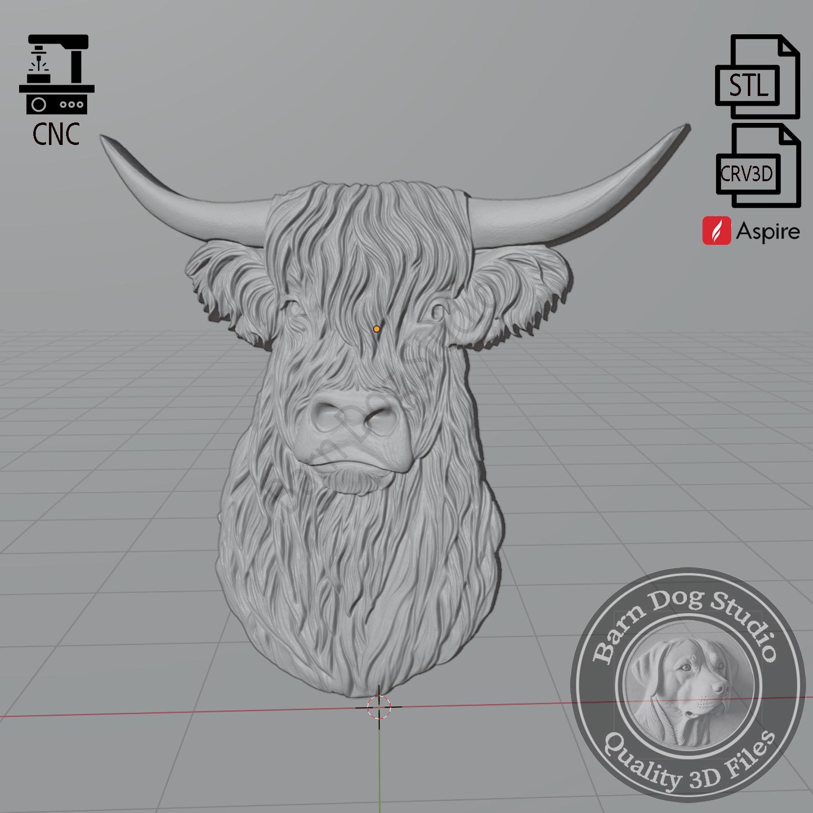 Highland Cow Steer Head, 3D STL File for CNC Router, 3D Print, Casting ...