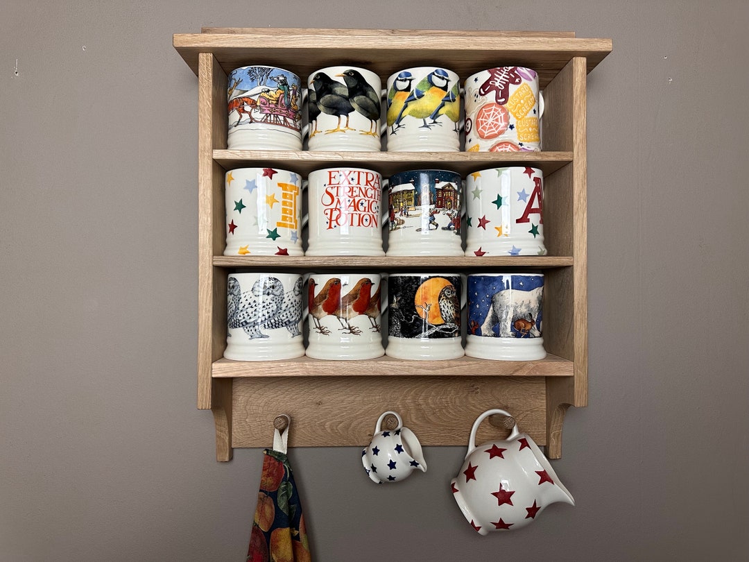 Wall Mounted Oak Wooden Shelf Mug Display Unit Holder for Emma ...