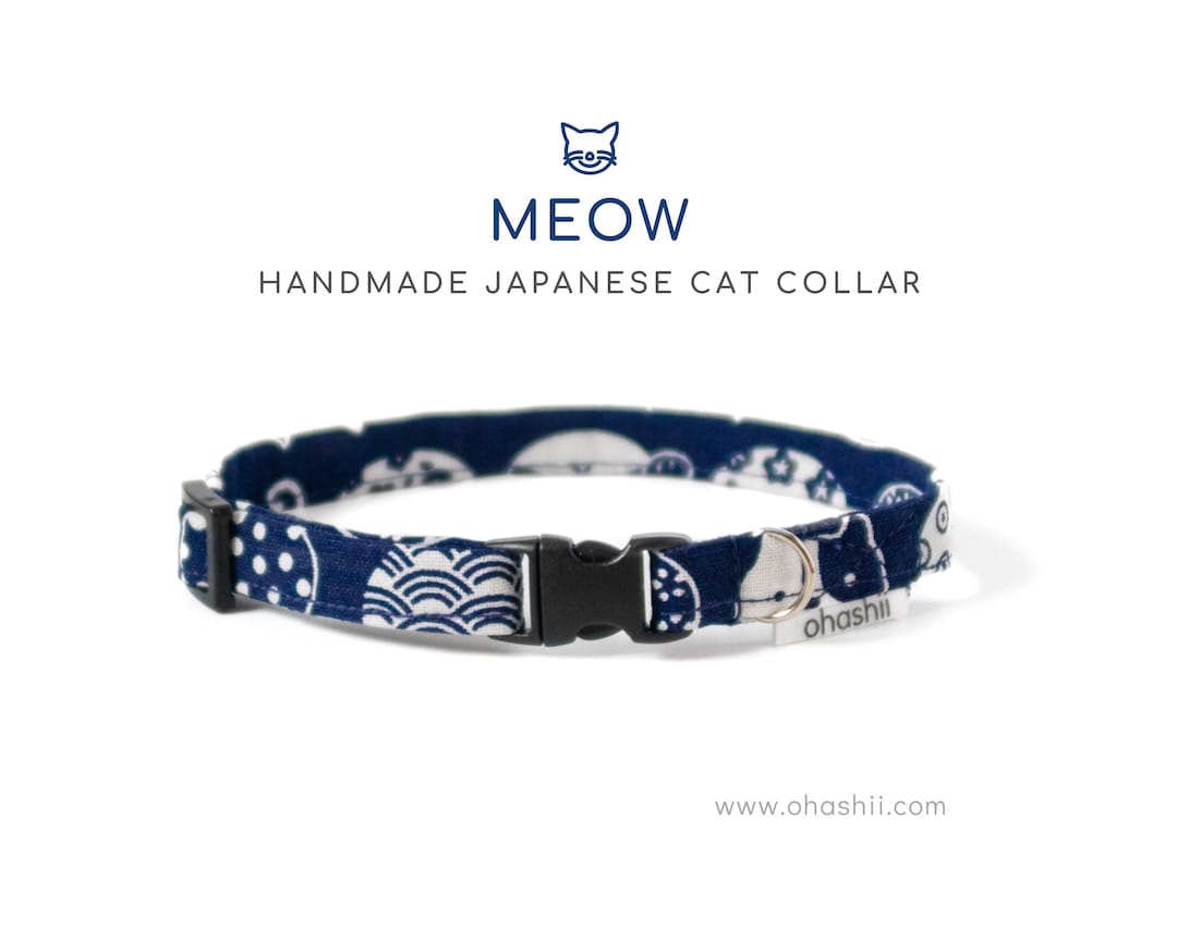 Japanese Cat Collar | Cute Navy Blue Cat Collar Unique | Kawaii Neko ...