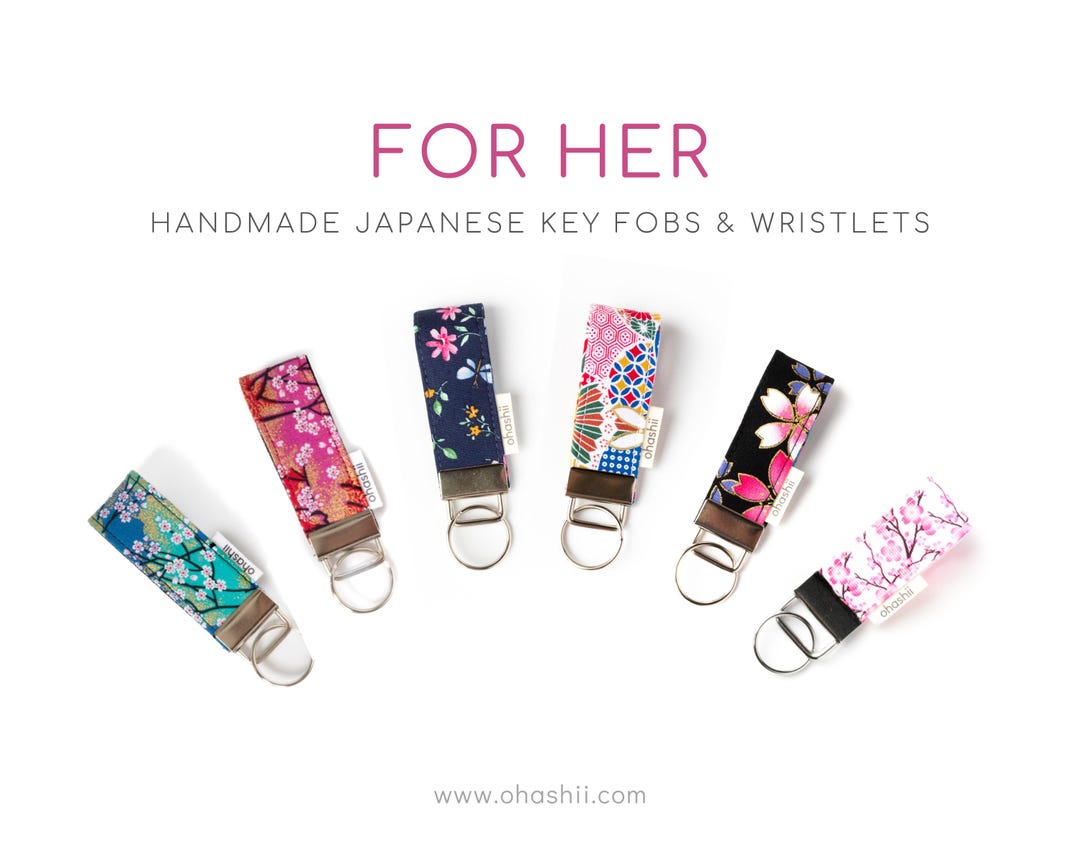 Floral Fabric Key Fob Mini Wristlet | Japanese Fabric Key Ring Gift for ...