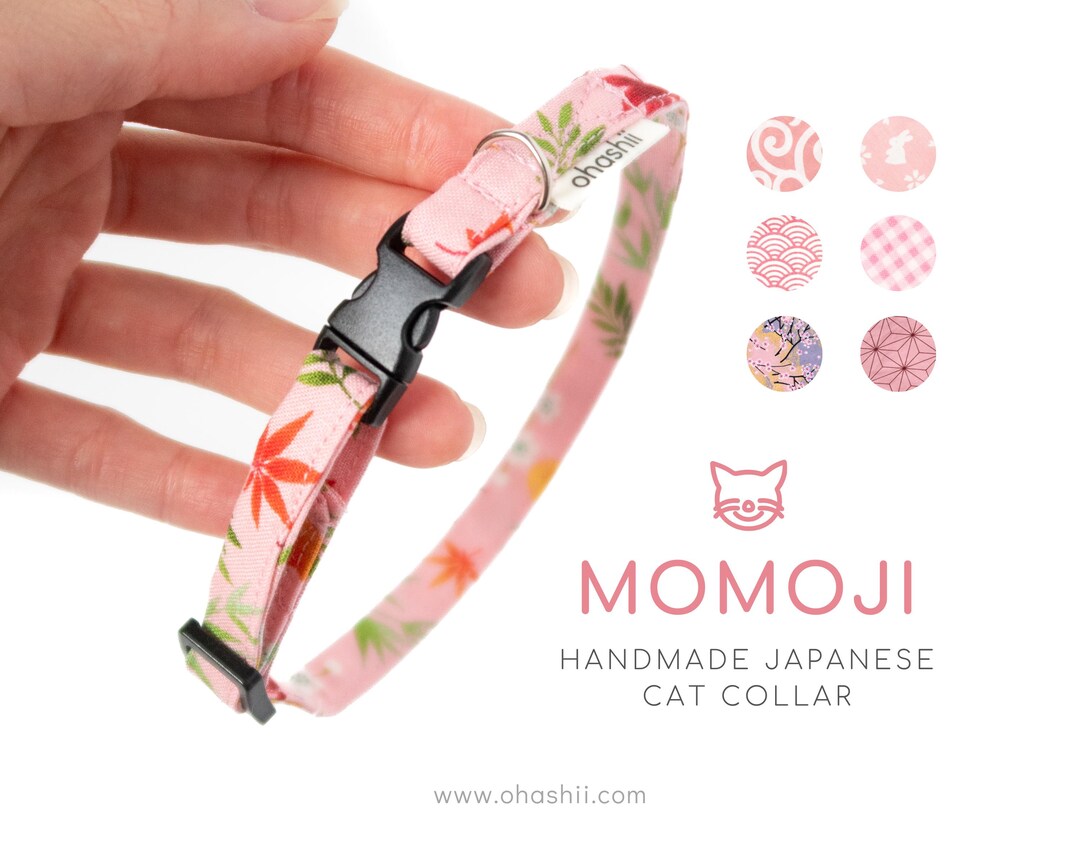 MOMOJI Pink Cat Collar | Japanese Cat Collar Autumn Leaves Elegant Cat ...