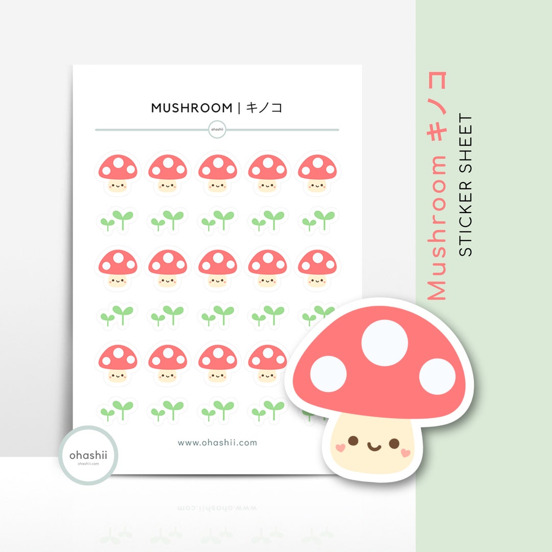 Kawaii Mushroom Sticker Sheet | Cute Mushroom Planner Stickers Japanese ...