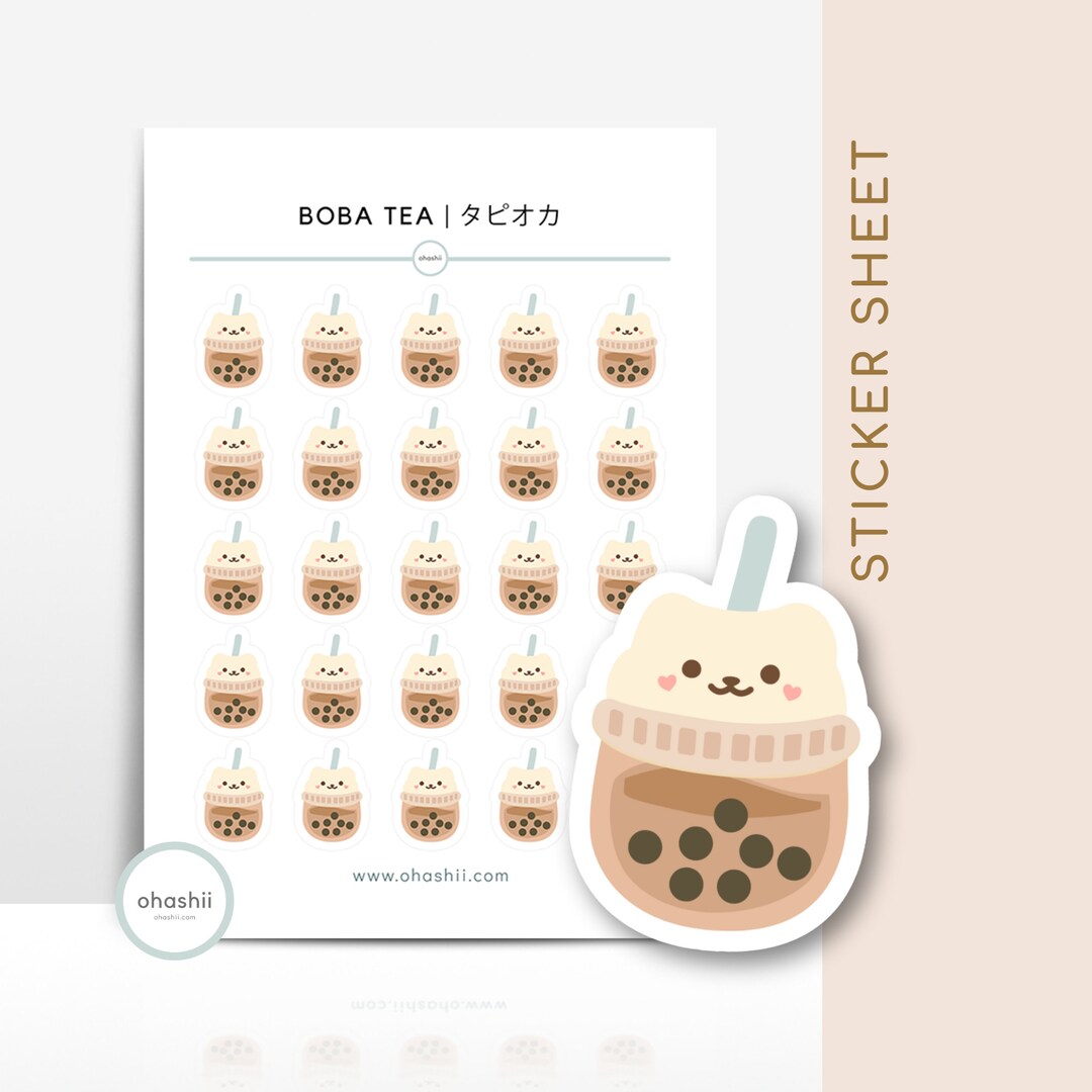 Boba Tea Sticker Sheet | Kawaii Japanese Bubble Tea Drink Sticker ...