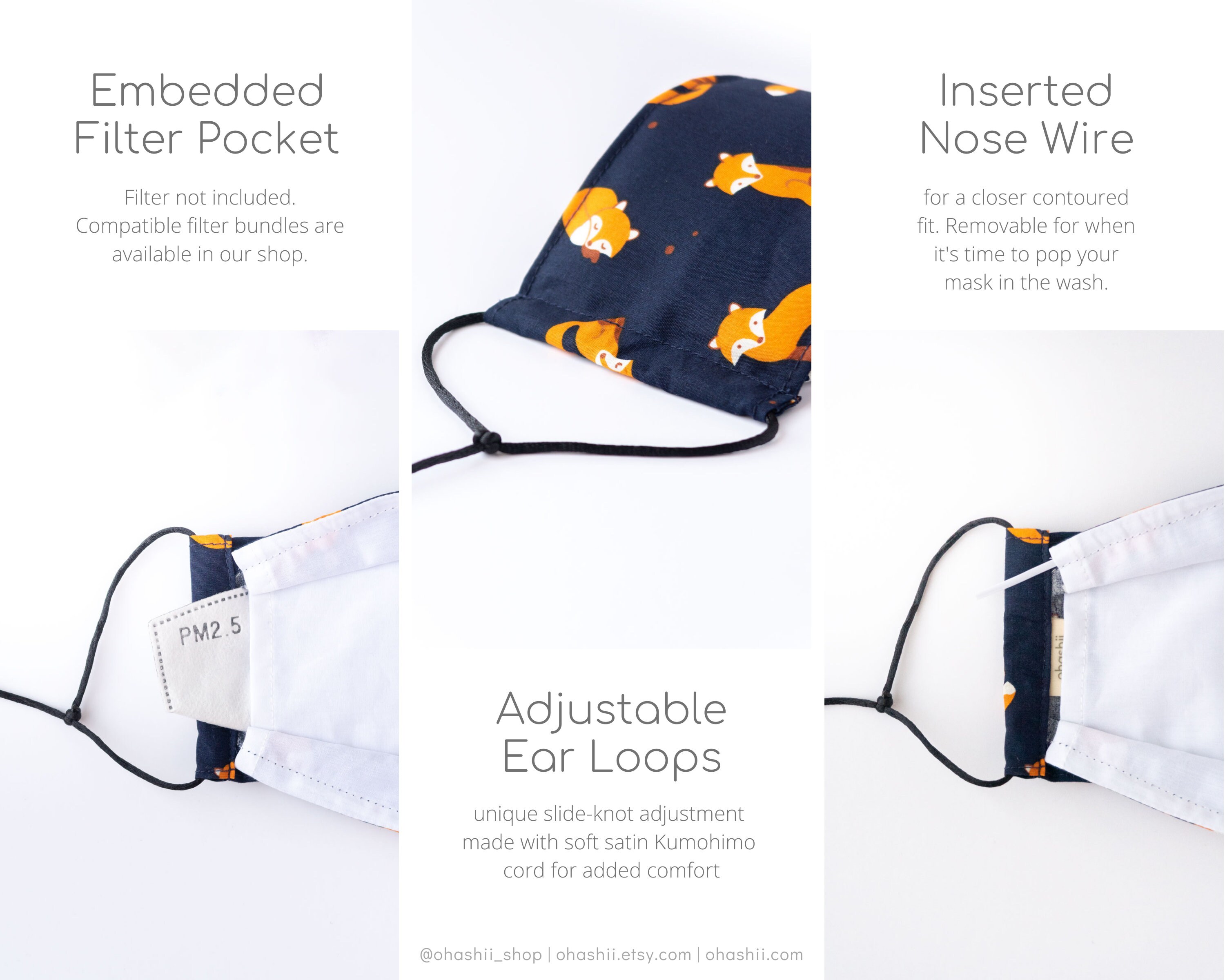 3D Kitsune: Japanese Fox Adult Origami-style Folding Face Mask | Etsy UK