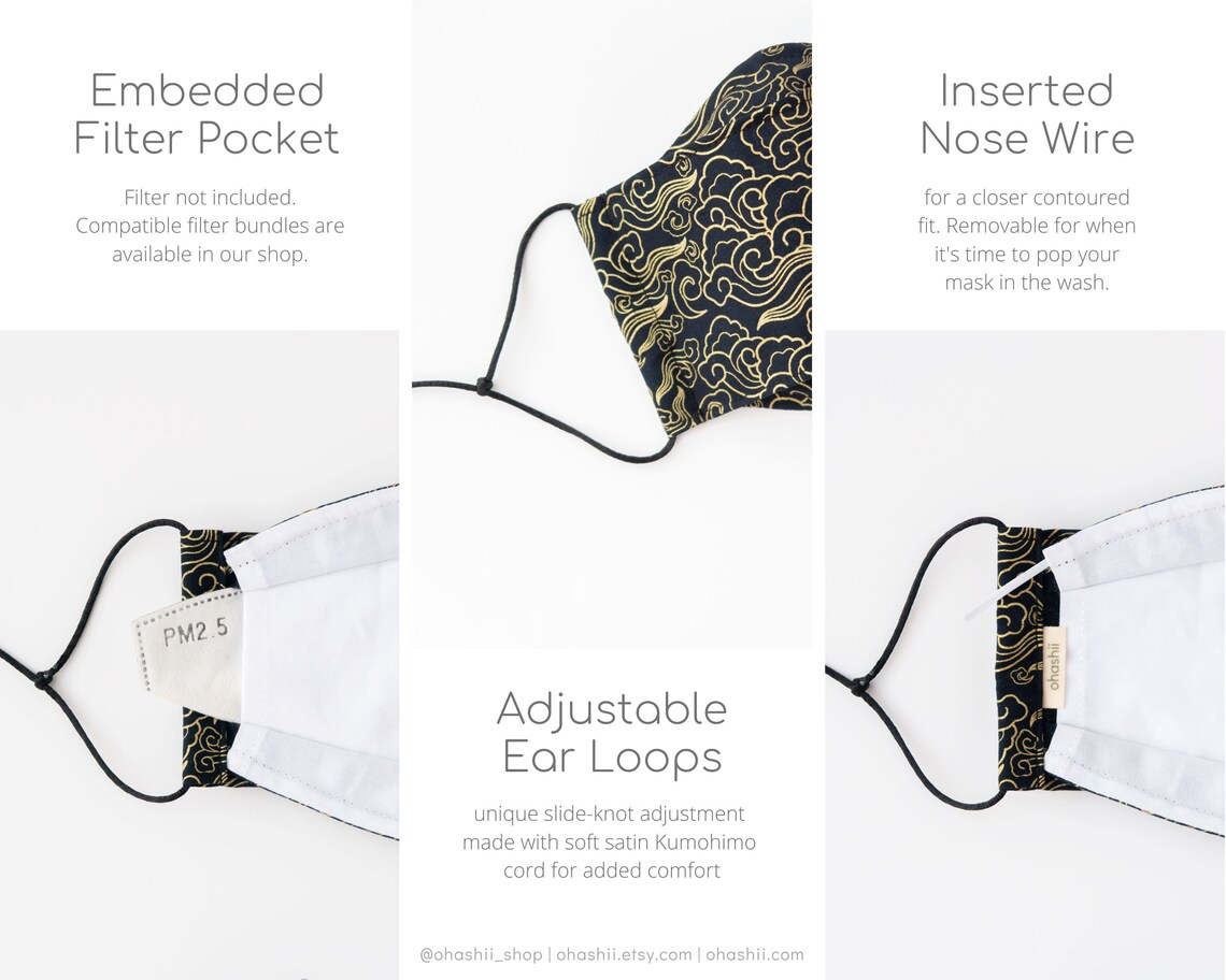 3D Kumo: Japanese Premium Origami Adult Face Mask Black & | Etsy