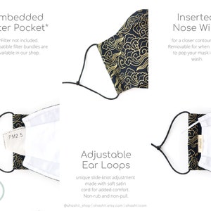 3D Kumo: Japanese Premium Origami Adult Face Mask | Black & Gold Cloud ...