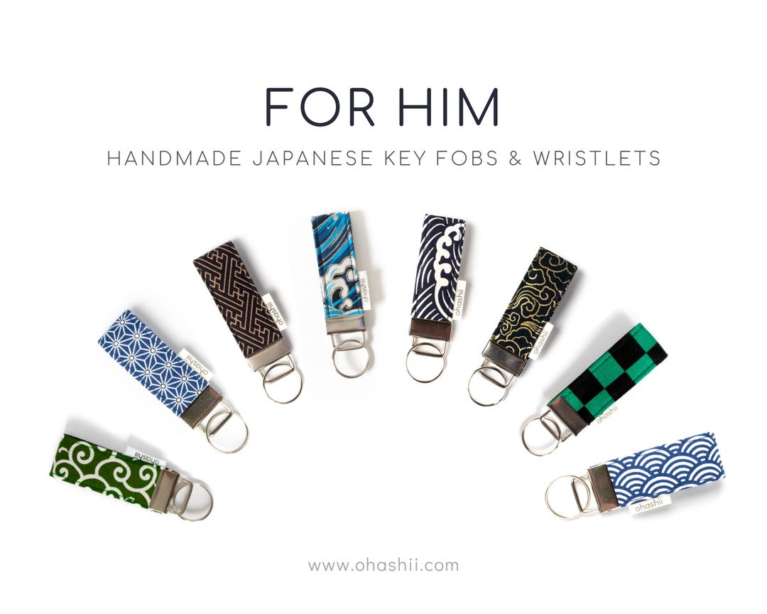 Mini Key Fob & Wristlet Men | Japanese Fabric Key Ring Gift for Dad ...