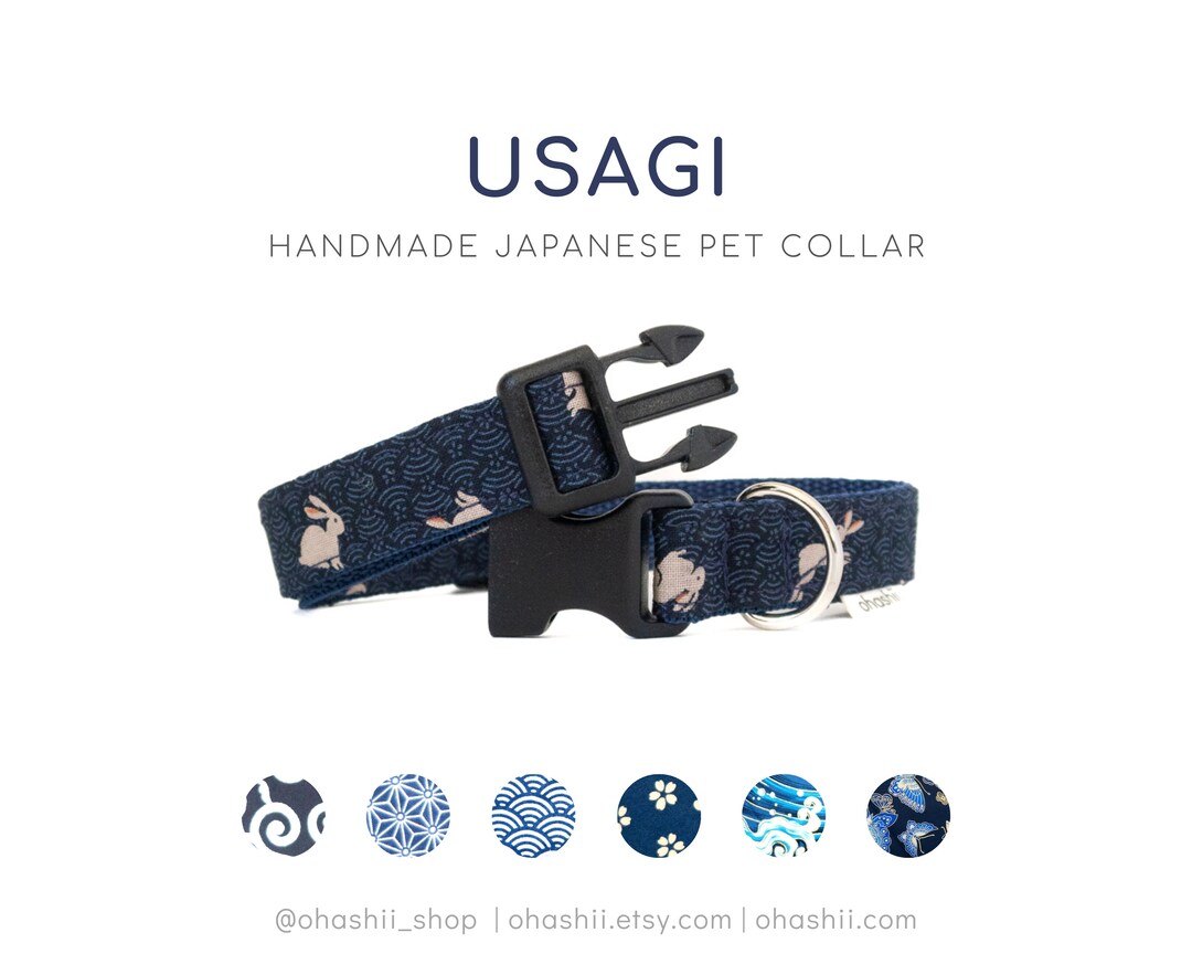 USAGI Pet Collar | Japanese Hopping Rabbits Dog Collar | Kawaii Bunny ...